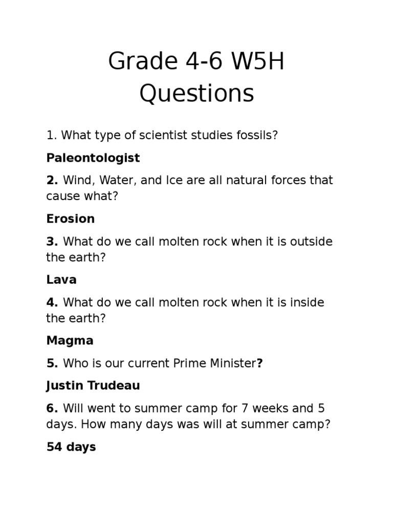 Grade 4-6 W5H Questions: 1. What Type of Scientist Studies Fossils? | PDF