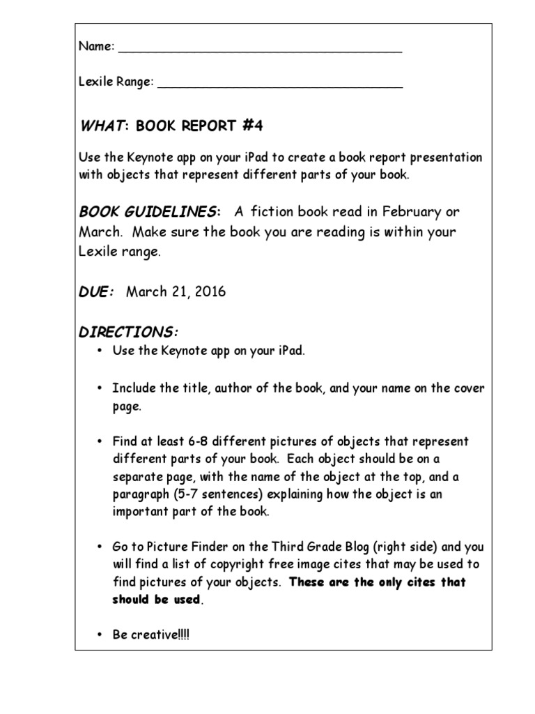 7th Grade Book Report Guidelines | PDF