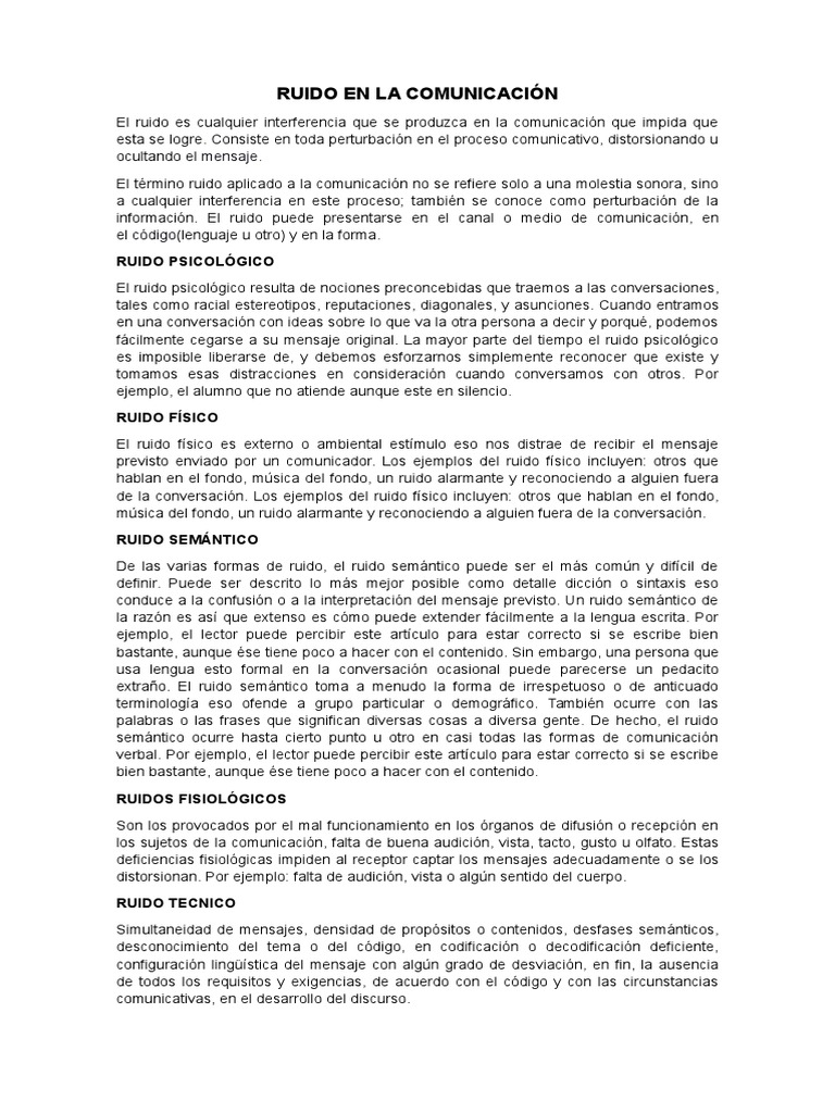 Tipos de Ruido en la Comunicación | PDF | Semántica | Comunicación