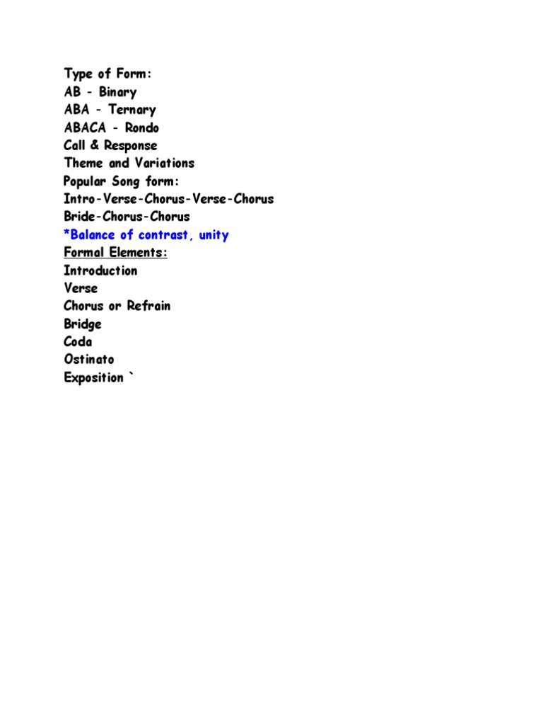 Music Form Types and Elements Guide | PDF | Poetry | Classics