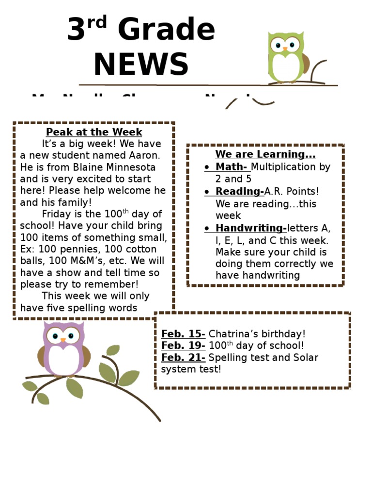3rd Grade Classroom News Update | PDF