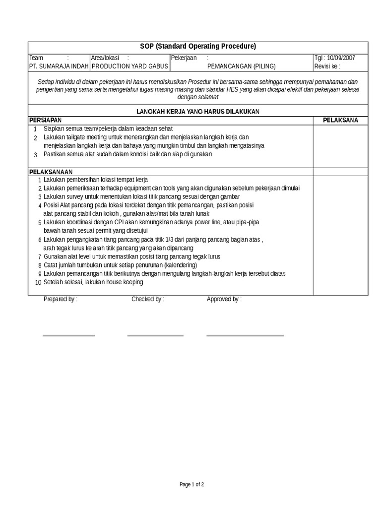 SOP JSA Pemancangan | PDF