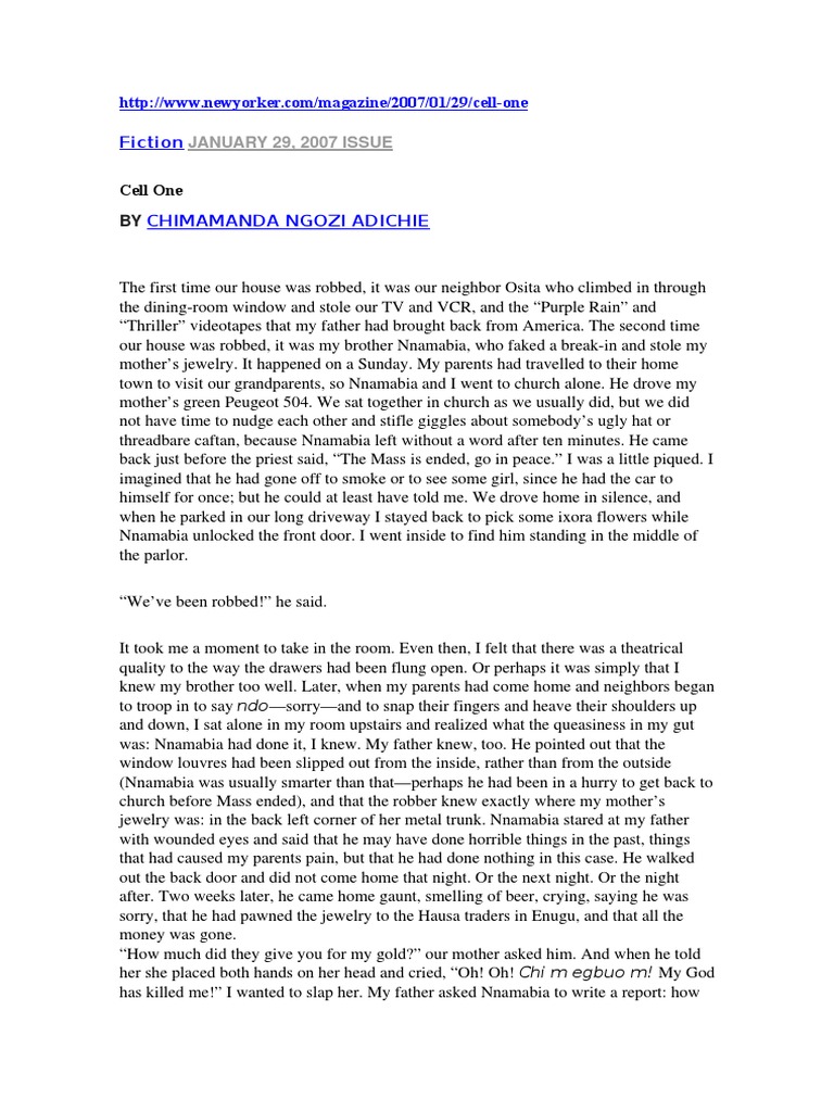 Chimamanda Ngozie Adchie - Cell One | PDF | Mystery, Thriller & Crime ...