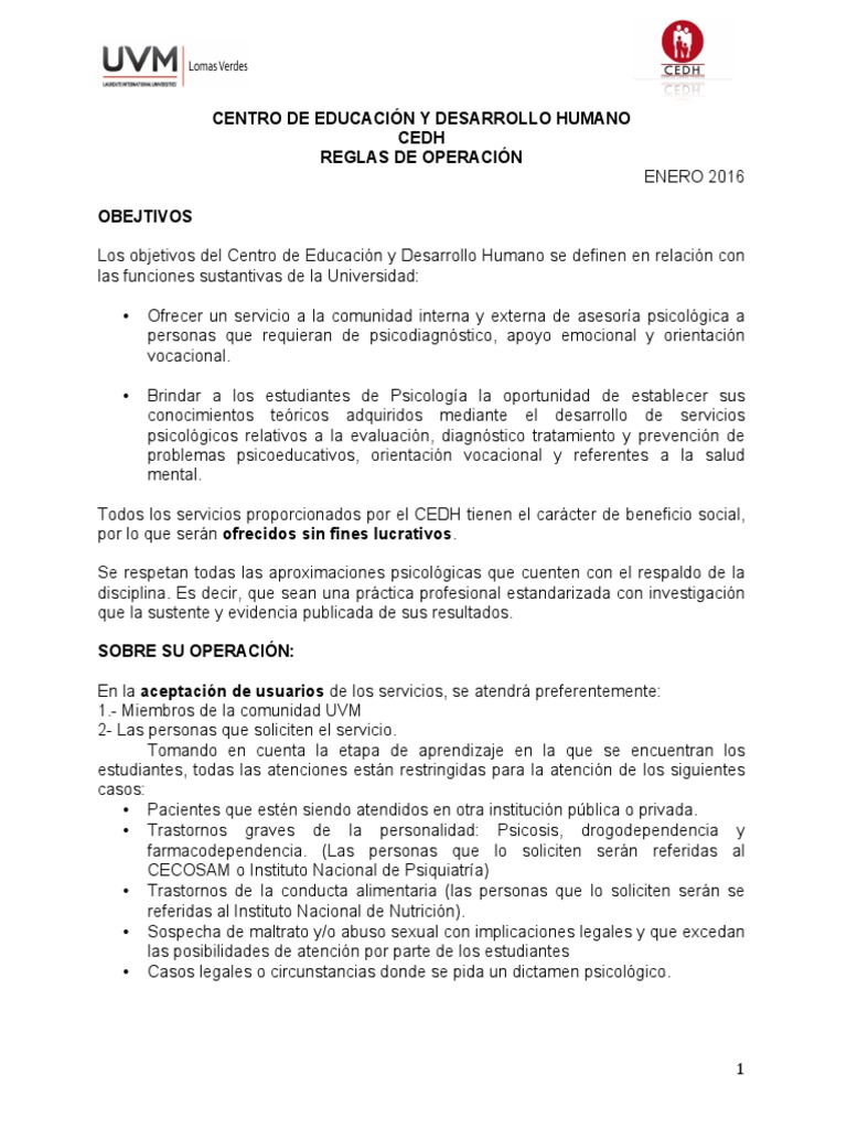 Reglas de Operacion Cedh | PDF | Sicología | La dependencia de sustancias