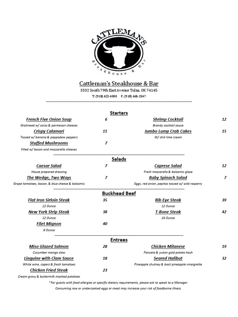 Cattlemans Steakhouse Menu | PDF | Salad | Cuisine