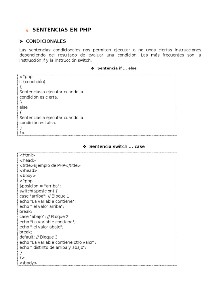 Sentencias en PHP | PDF | Php | Variable (informática)