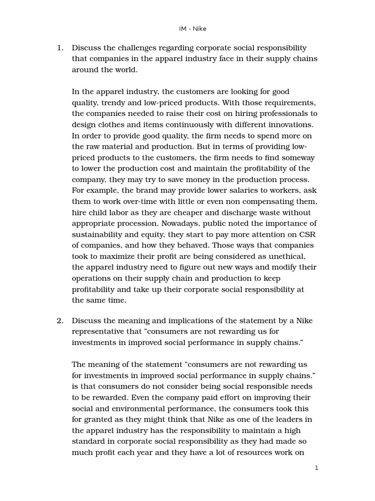 Nike's CSR Chanllenge | PDF | Corporate Social Responsibility ...