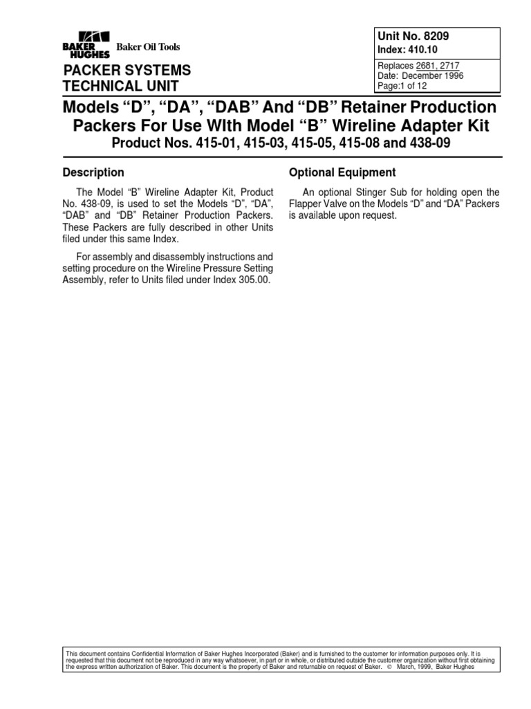 8209-Models D, DA, DAB and DB Retainer Production Packers Fo | PDF ...