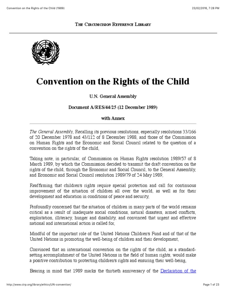 Convention on the Rights of the Child 1989 | PDF | Children's Rights ...
