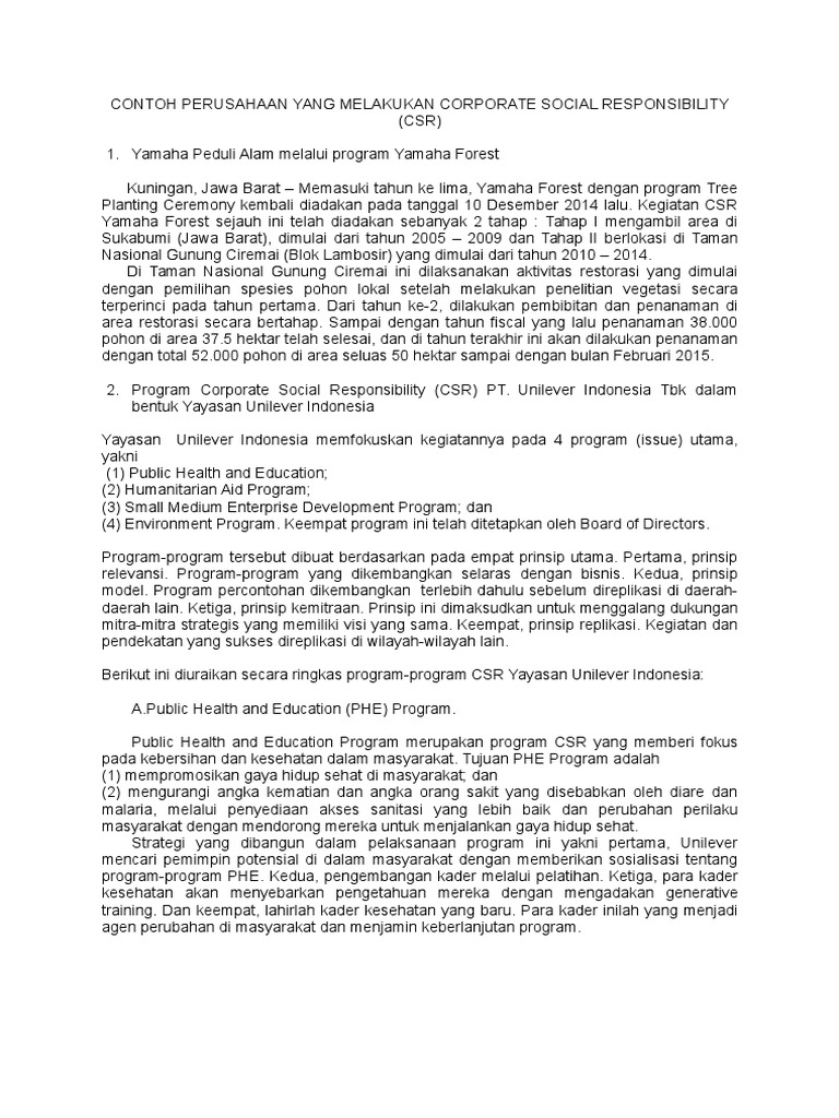 Contoh CSR Di Indonesia | PDF