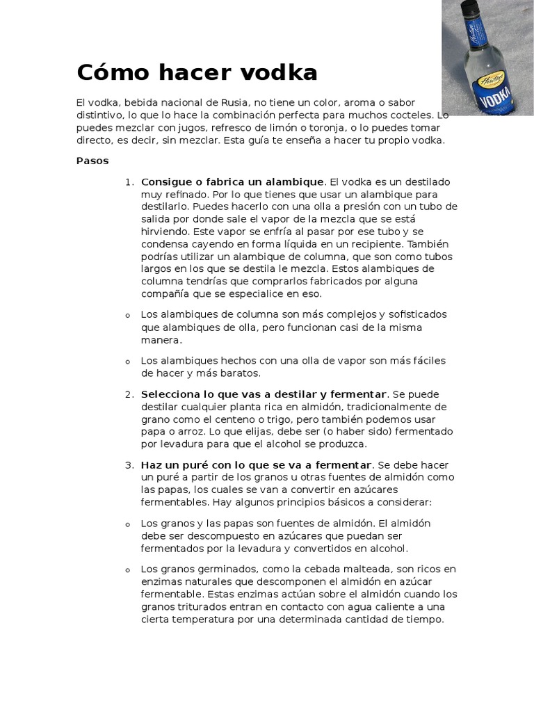 Cómo Hacer Vodka | PDF | Vodka | Destilación