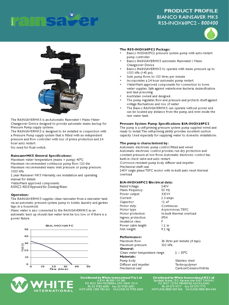 Rainsaver MK5 Data Sheets | PDF | Mains Electricity | Pump