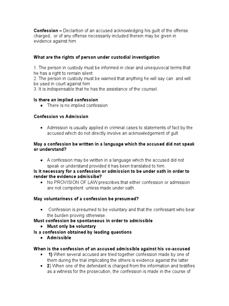 Confession - Declaration of An Accused Acknowledging His Guilt of The ...