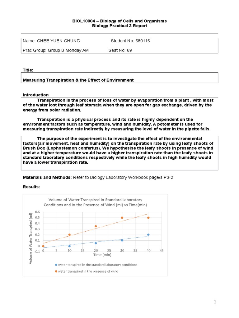 Biology 10004 Lab 3 Report | PDF | Stoma | Humidity