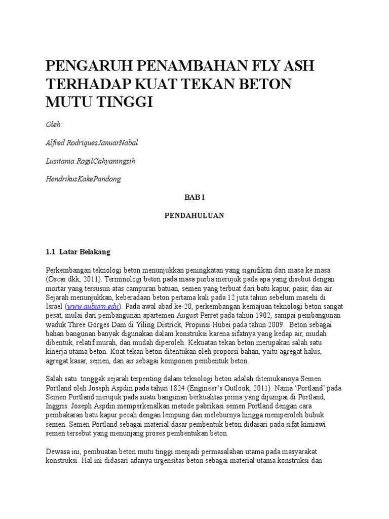 Pengaruh Penambahan Fly Ash Terhadap Kuat Tekan Beton Mutu | PDF | Griya & Taman