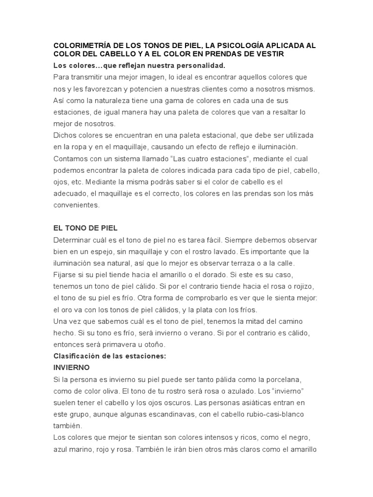 Colorimetría de Piel y Cabello | PDF | Estereotipos | Color