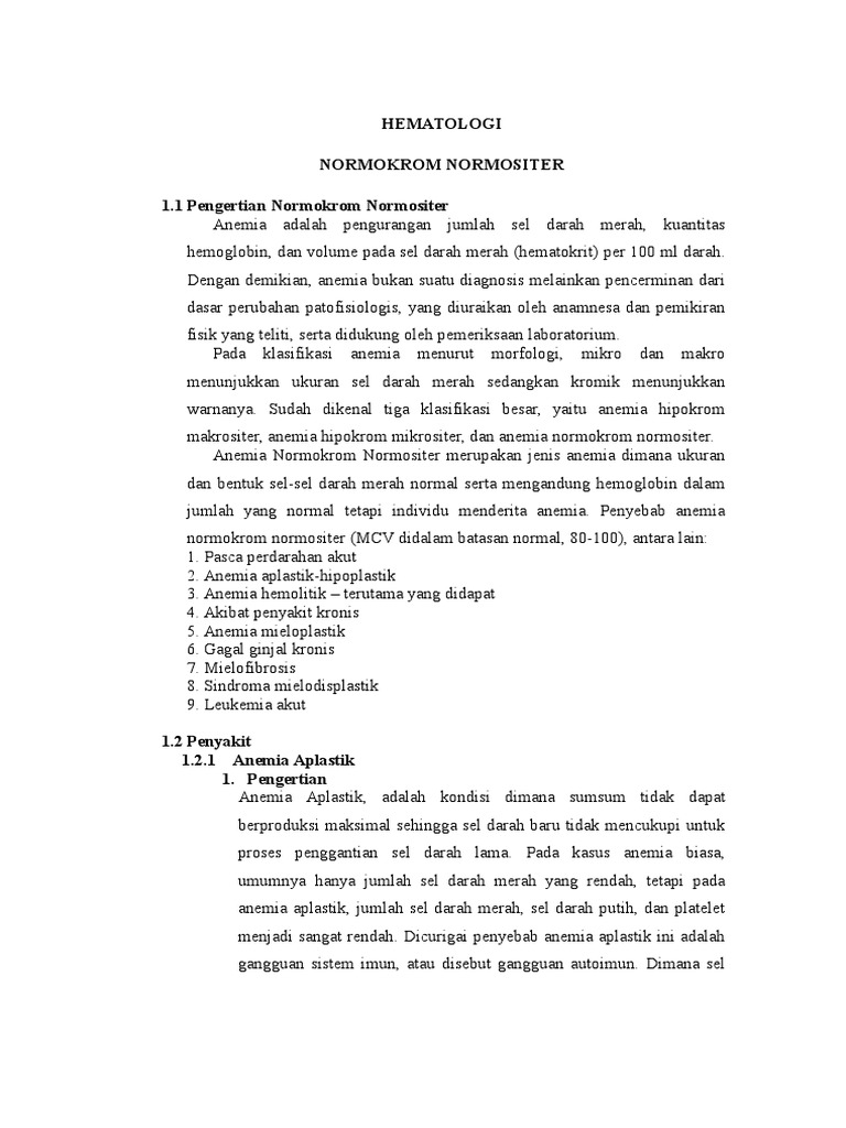 Anemia Normokrom Normositer dan Aplastik | PDF