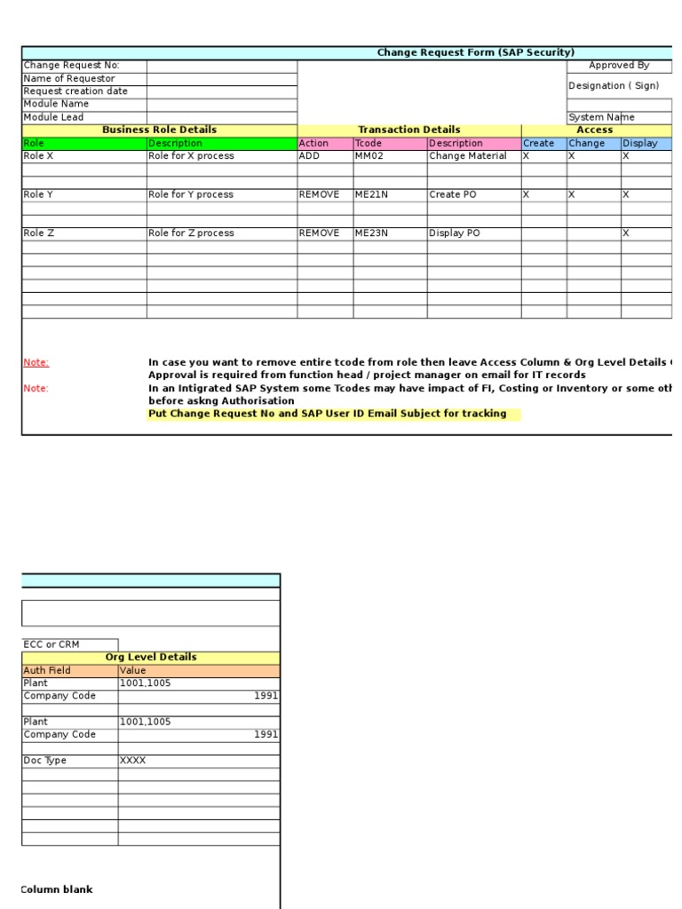 SAP Security Change Request Form | PDF | Computers