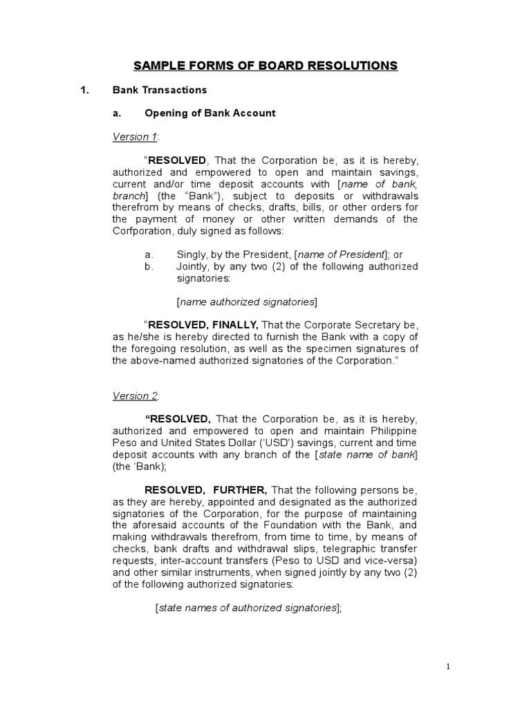 Board Resolutions for Bank Transactions | PDF | Cashier's Check | Cheque