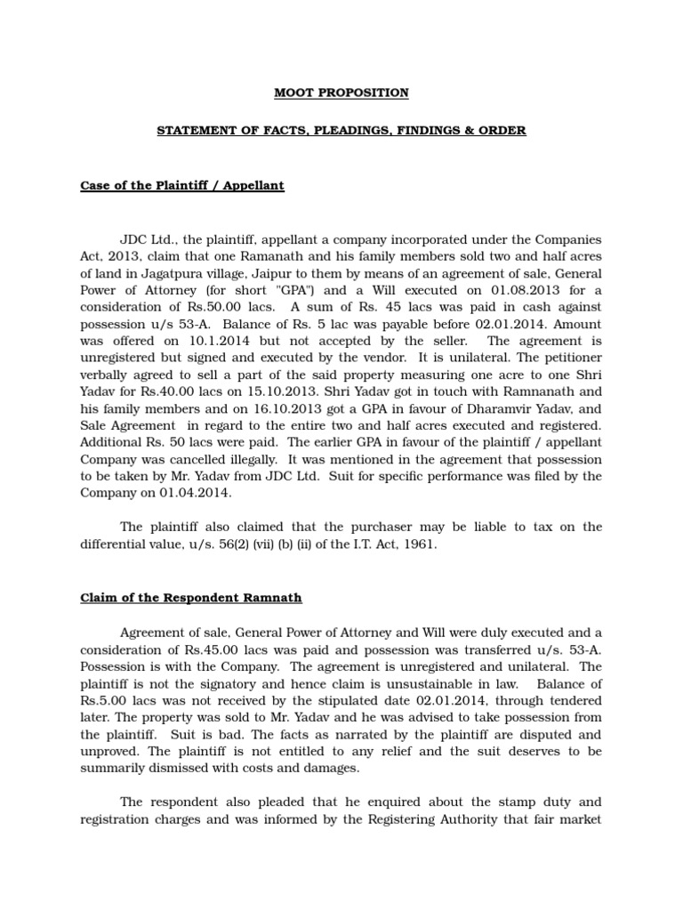 Moot Proposition | PDF | Lawsuit | Appeal