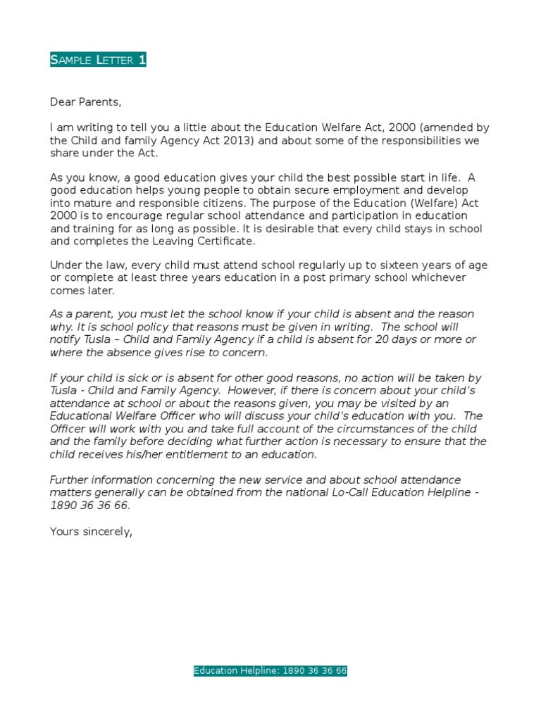 Parent Guidance on Child Absences | PDF | Welfare | Government Information
