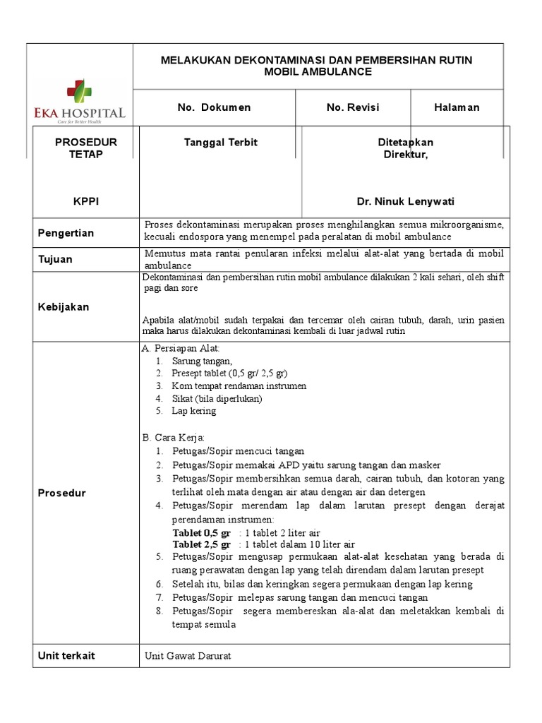 Spo Pembersihan Mobil Ambulance | PDF
