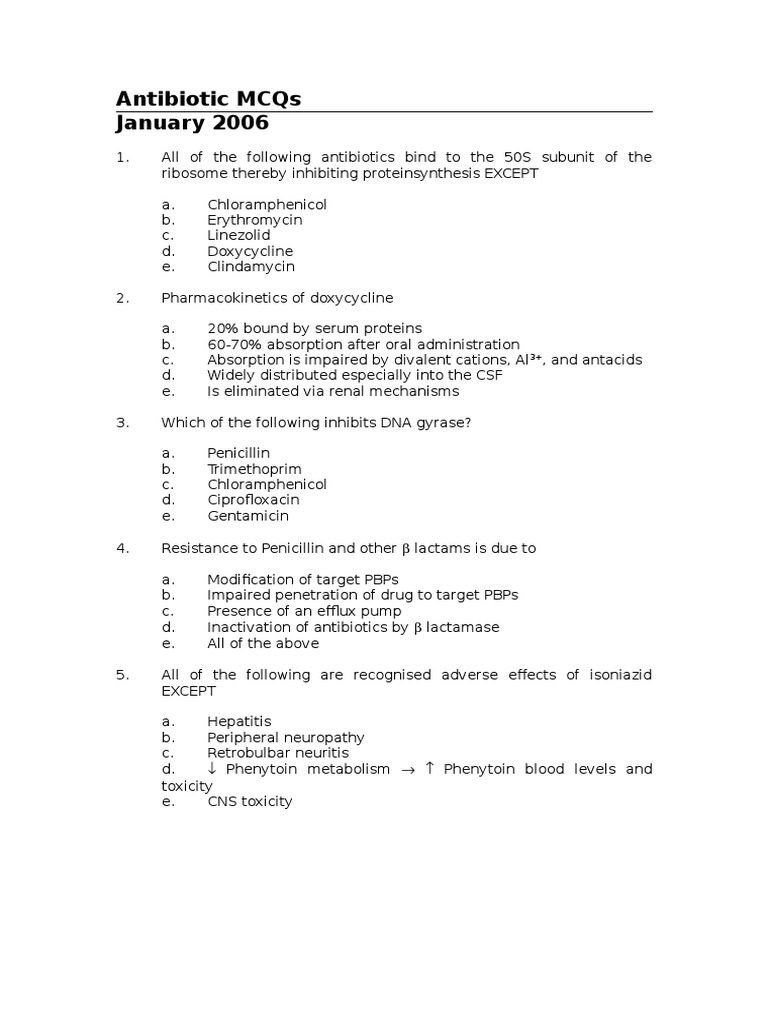 Antibiotic Mcqs June 04 | PDF | Antimicrobial Resistance | Antibiotics