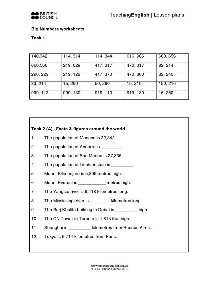 Big Numbers Worksheets3 | PDF