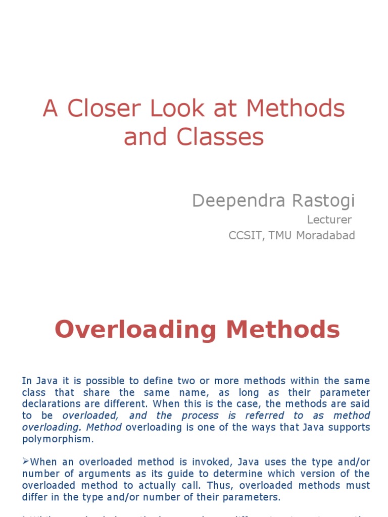 Unit 1 A Closer Look At Methods And Classes Pdf Method Computer Programming Parameter
