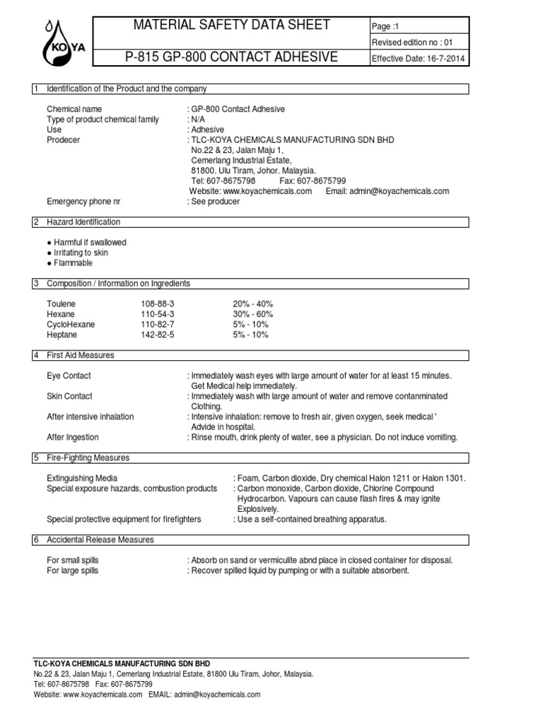 MSDS Sample | PDF | Flammability | Materials
