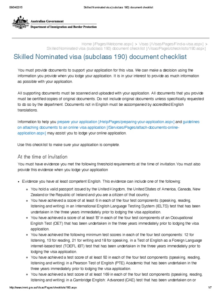 Subclass 190 Visa Document Checklist | PDF | Travel Visa | Identity ...