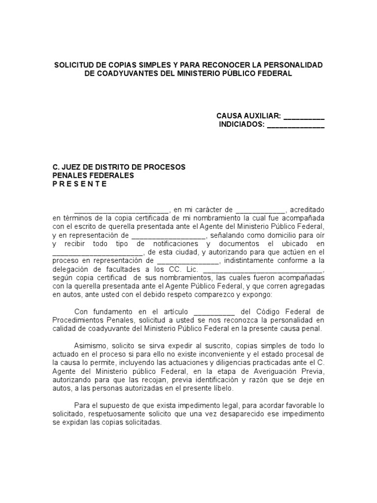 SOLICITUD DE COPIAS SIMPLES Y PARA RECONOCER LA PERSONALIDAD DE ...