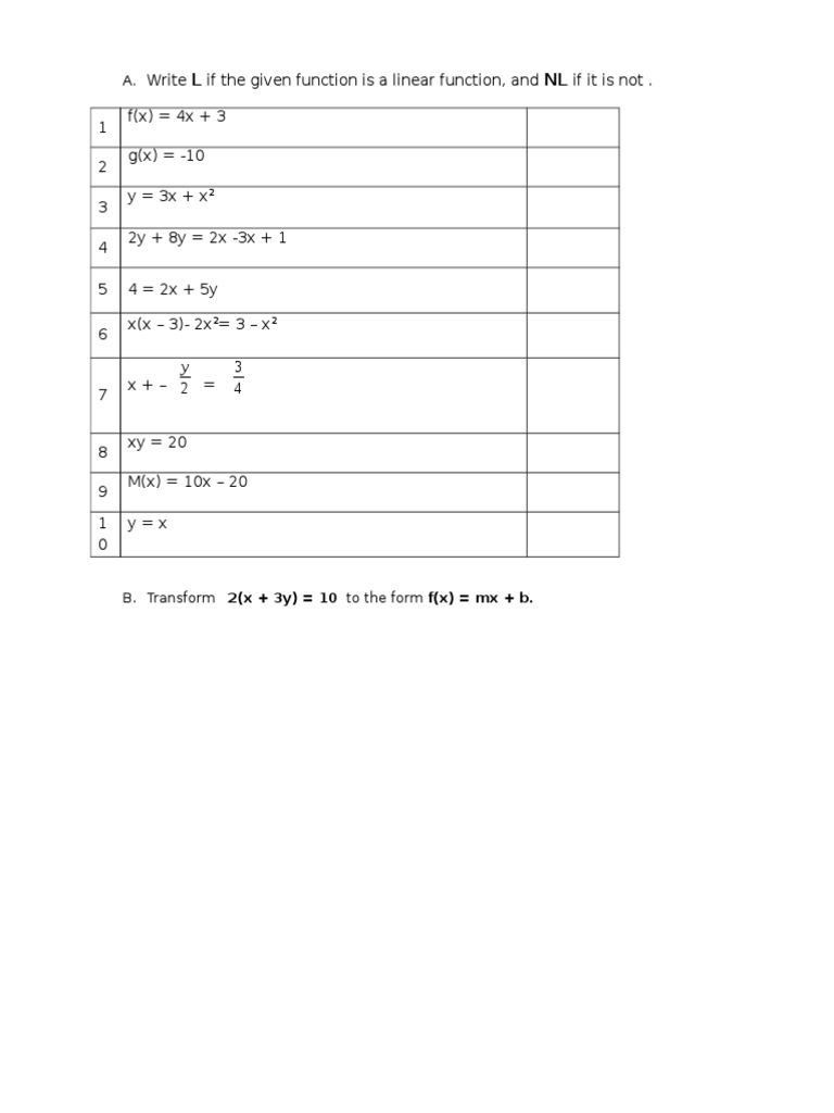 Linear Function Identification Guide | PDF