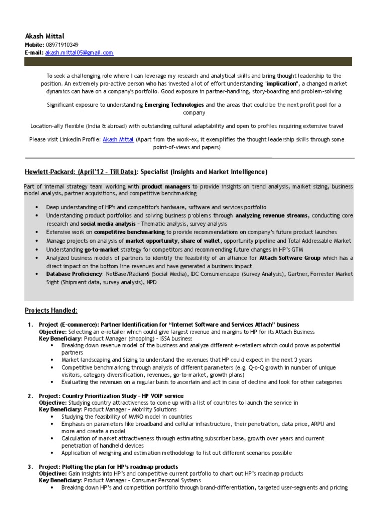Akash Mittal Resume Final | PDF | Hewlett Packard | Mergers And ...