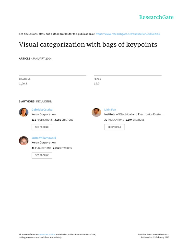 Visual Categorization With Bags of Keypoints | PDF | Cluster Analysis ...