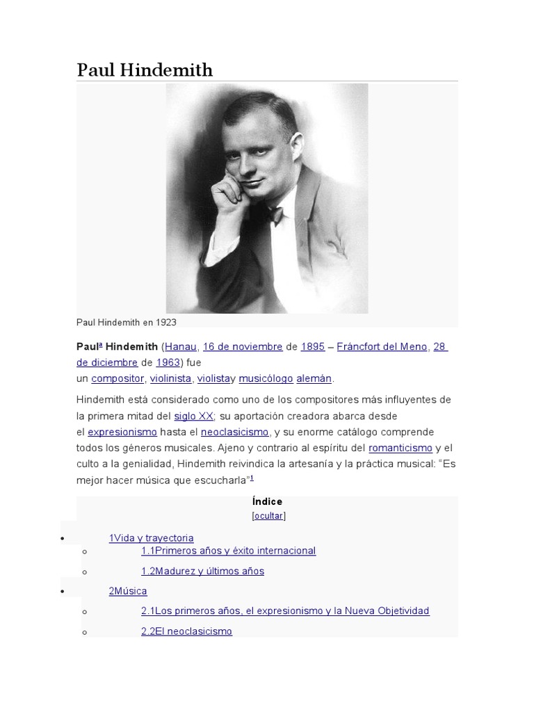 Paul Hindemith: Compositor Alemán Influyente | PDF | Las artes ...