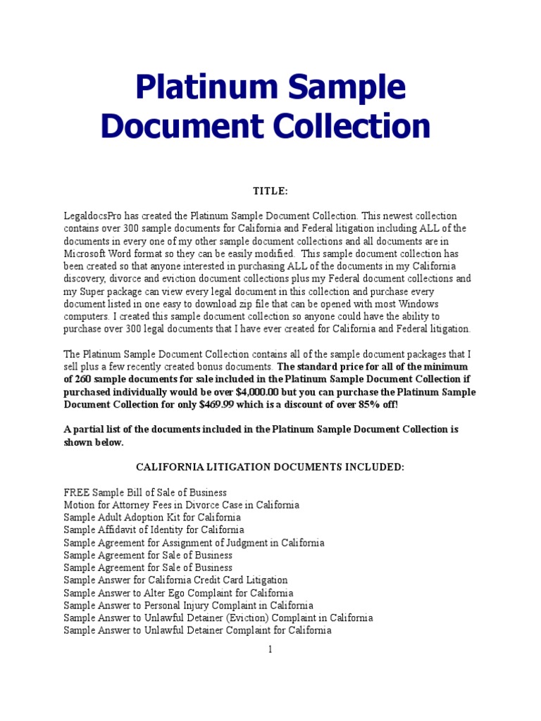 Platinum Sample Document Collection | PDF | Discovery (Law ...