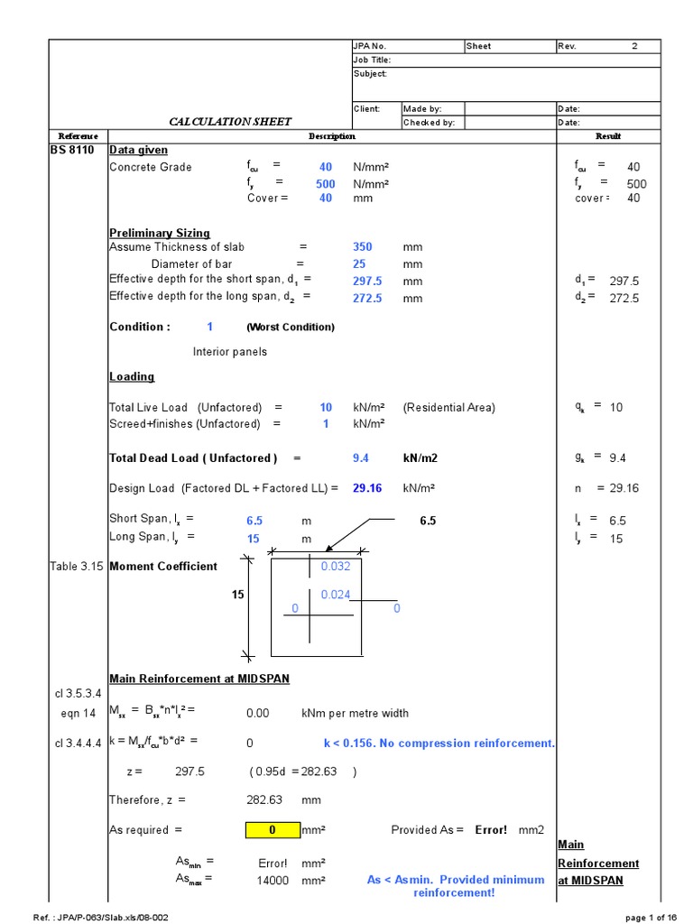 Slab Design Spreadsheet | Structural Engineering | Civil Engineering