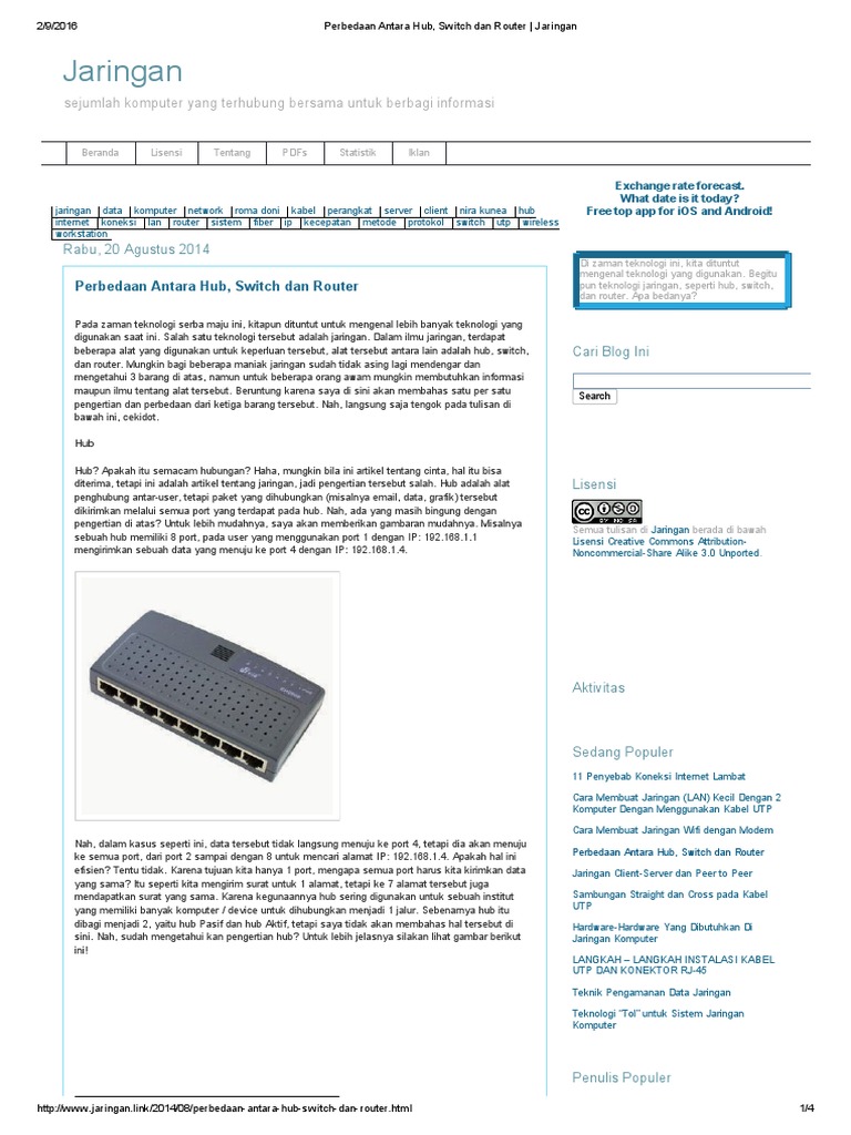 Perbedaan Antara Hub, Switch Dan Router - Jaringan | PDF | Bisnis ...