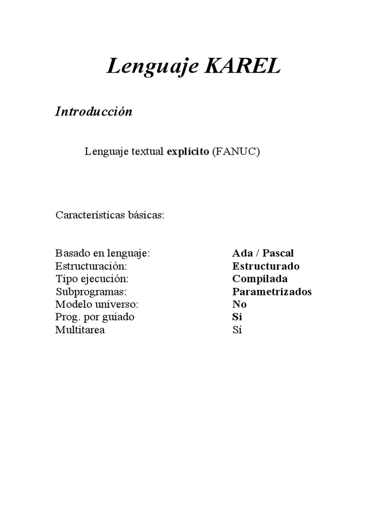 Lenguaje - Karel Fanuc PDF | PDF | Lenguaje de programación ...