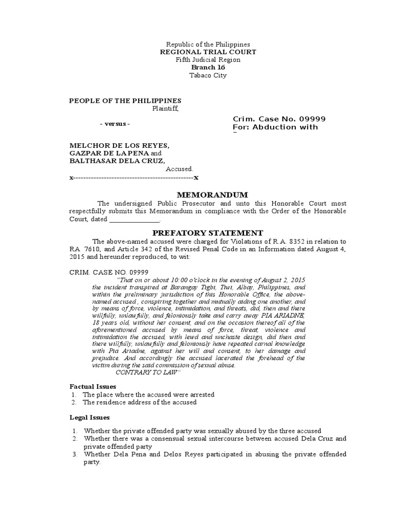 Memorandum | Consent | Rape