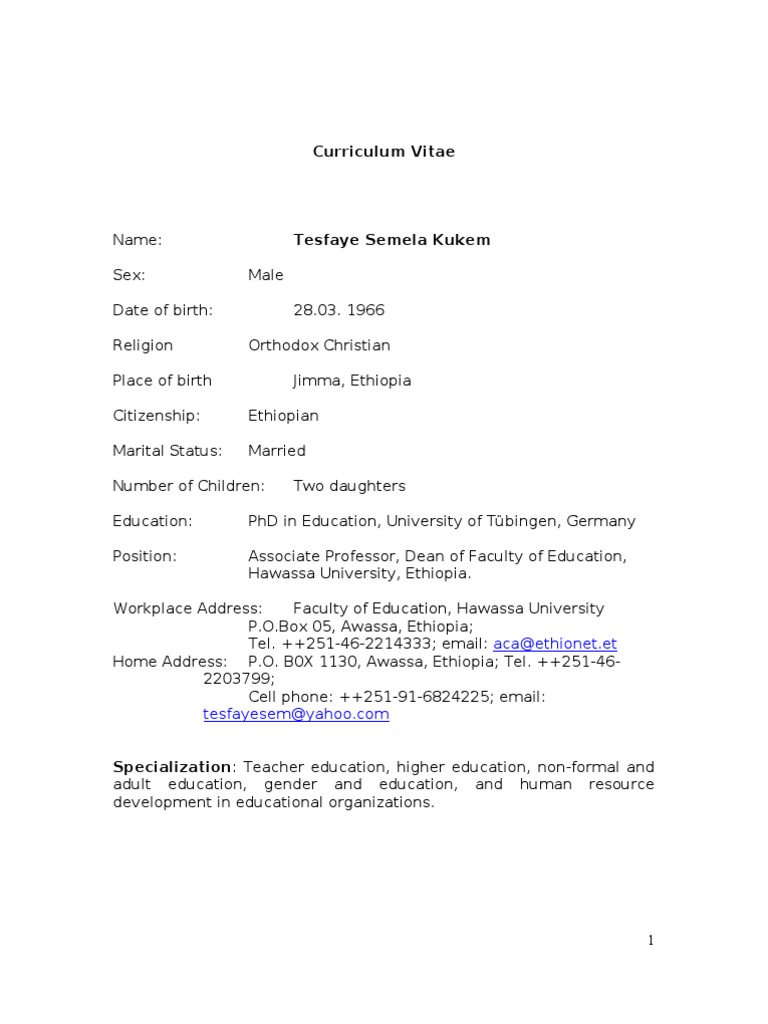 Curriculum Vitae 2010 | Ethiopia | University