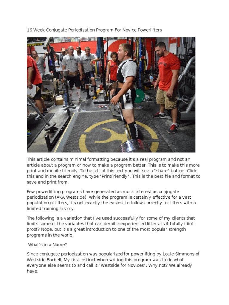 16 Week Conjugate Periodization Program For Novice Powerlifters | PDF ...