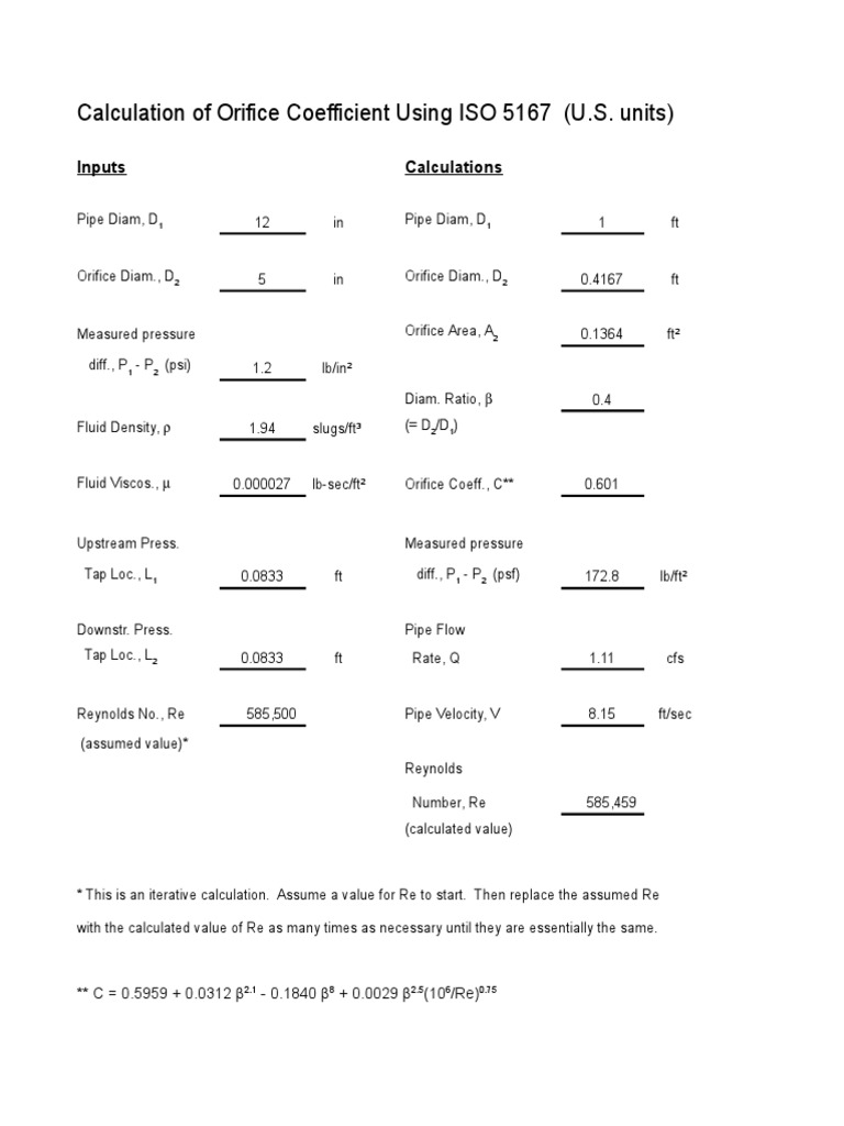 46716D Calculation of Orifice Coefficient Us Units | PDF