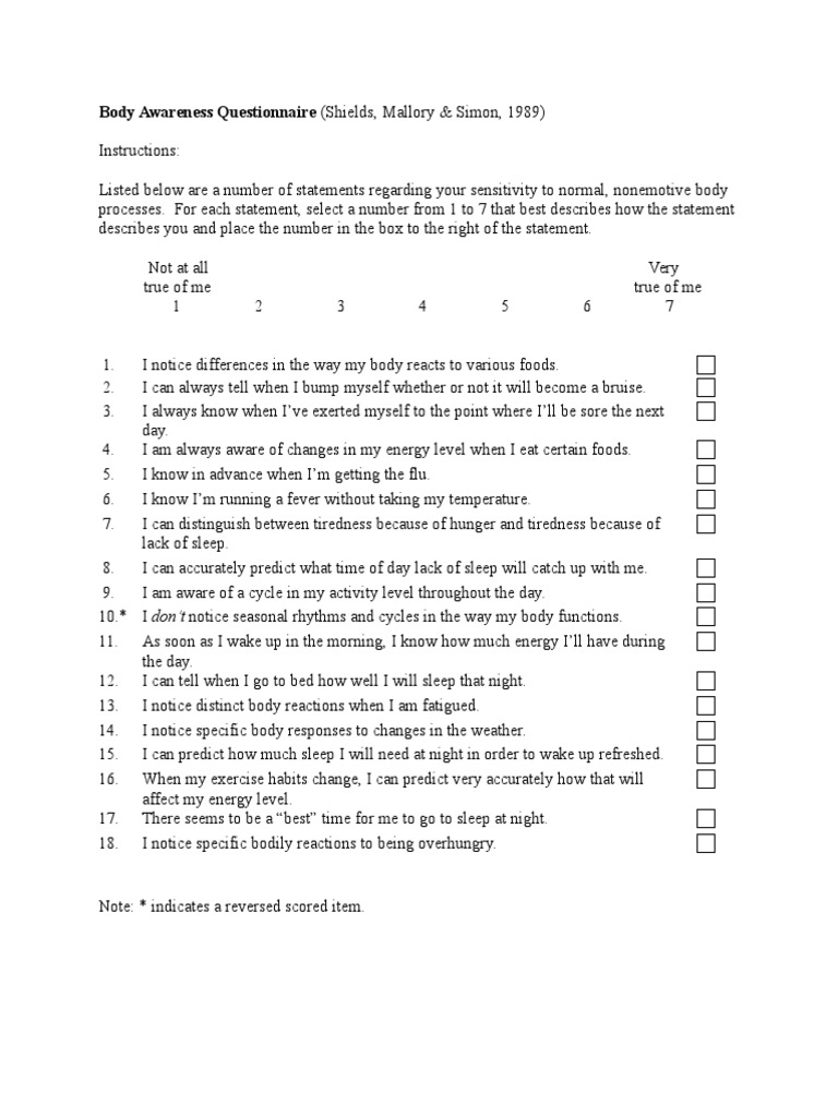 Body Awareness Questionnaire | PDF