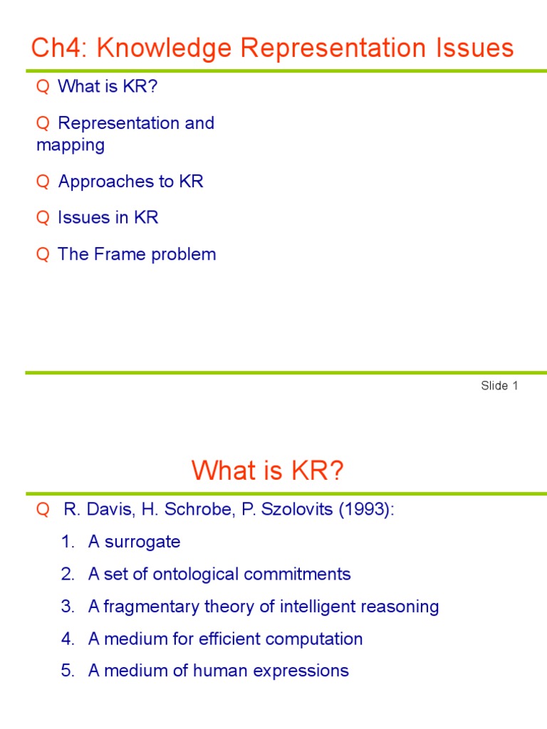 Ch4: Knowledge Representation Issues: Q Q Q Q Q | PDF | Representation (Arts) | Knowledge ...
