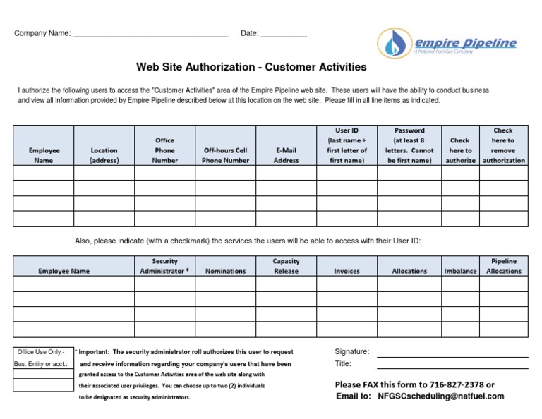 Web Site Access Authorization Form | PDF