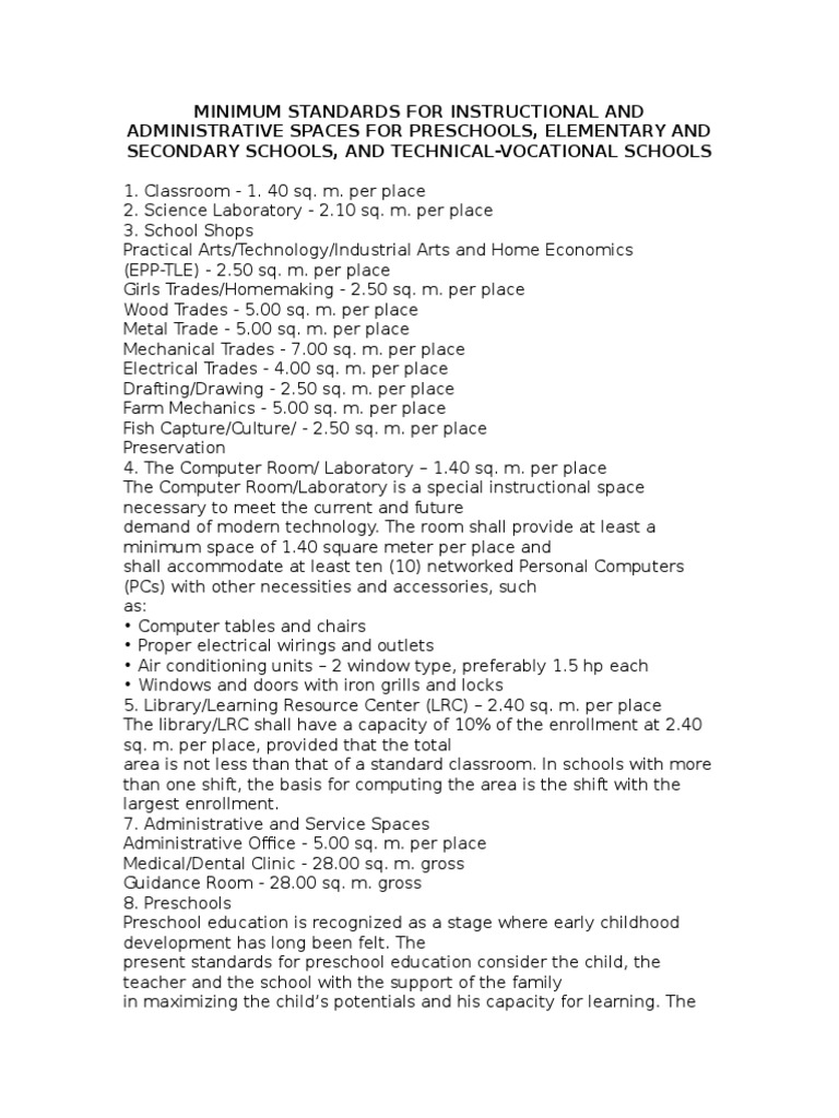 Minimum Standards For Instructional and | PDF | Preschool | Stairs