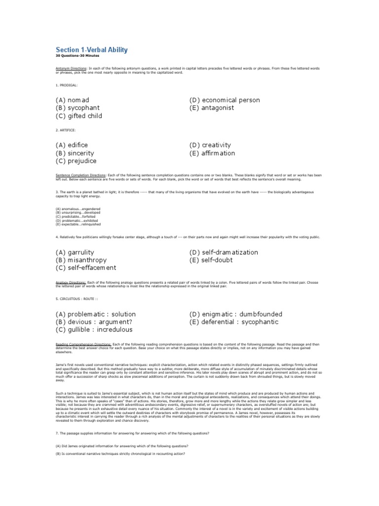 GRE Verbal Practice Test | PDF | Plate Tectonics | Structure Of The Earth
