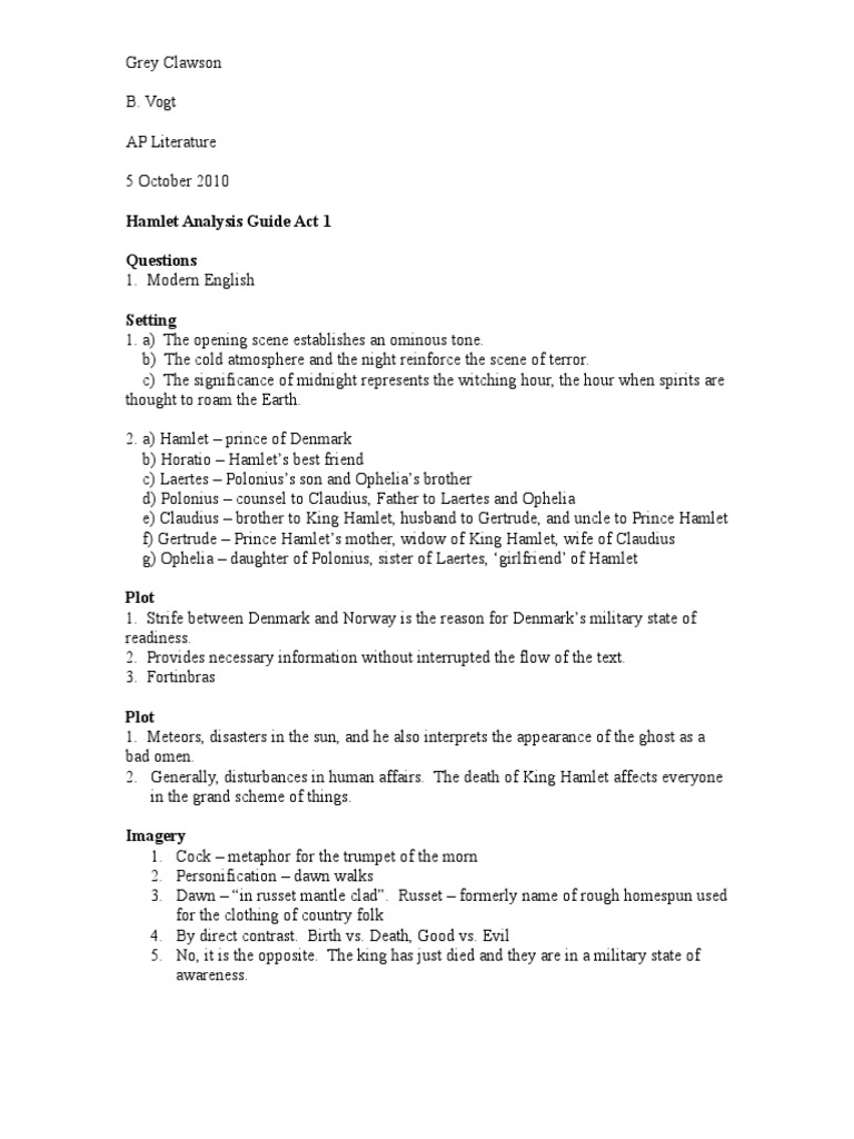 Hamlet Analysis Guide Act 1-1 | Download Free PDF | Hamlet | Plays ...